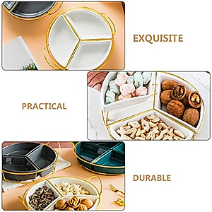 Angoily Ceramic Divided Serving Tray with Handles, 3 Sectional Appetizer Serving Tray, Round Veggie Tray for Serving for Party for Fruit, Candy, Snacks, Parties (White)