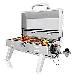Supllueer Tabletop Propane Grill, Stainless Steel Professional Gas Grill 20,000 BTU BBQ Tabletop Gas Grill for Outdoor Cooking Patio Garden BBQ Picnic