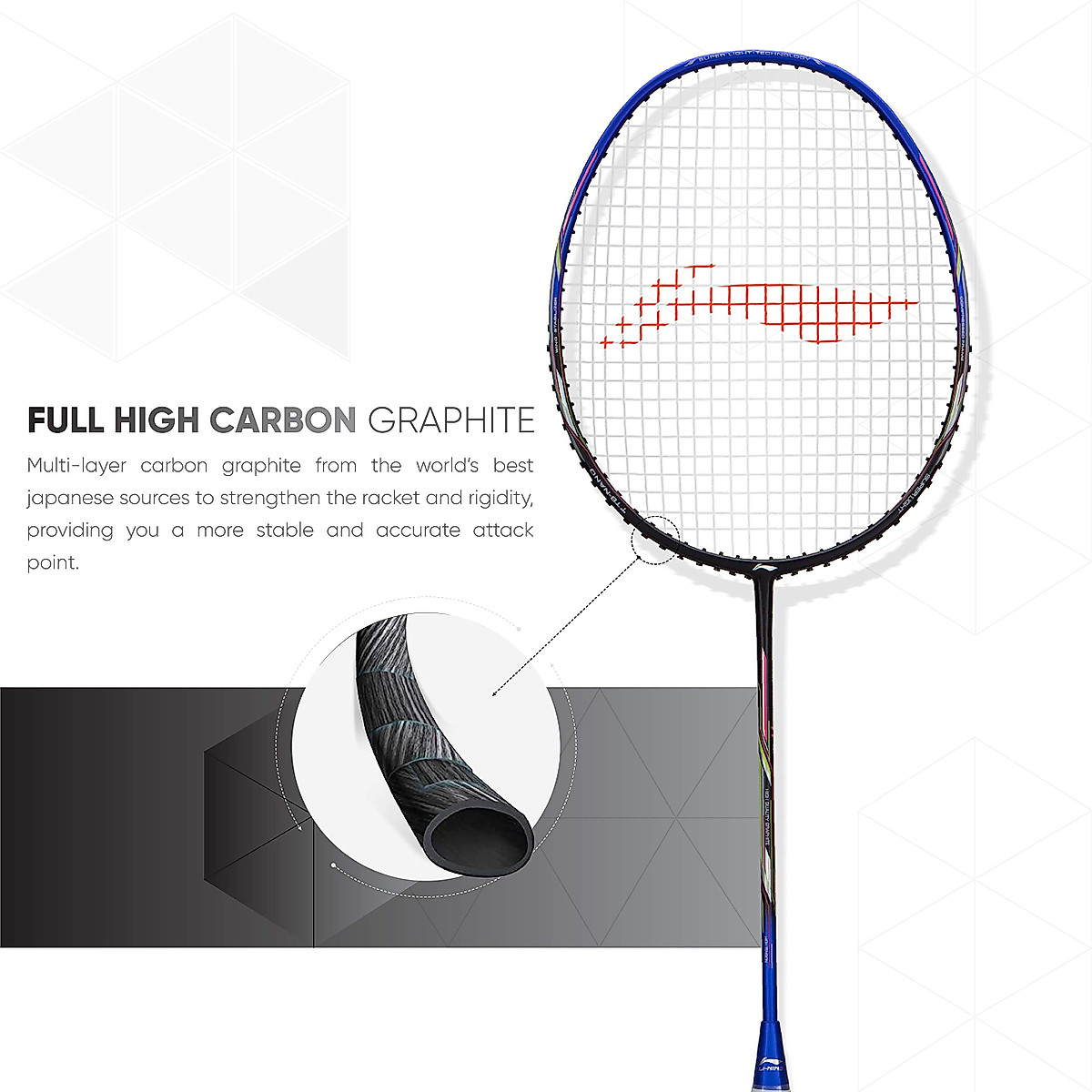 Li-Ning Air Force 77 G2 Carbon Fibre Strung Badminton Racket with Free Full Cover(Black/Blue,Set of 1)