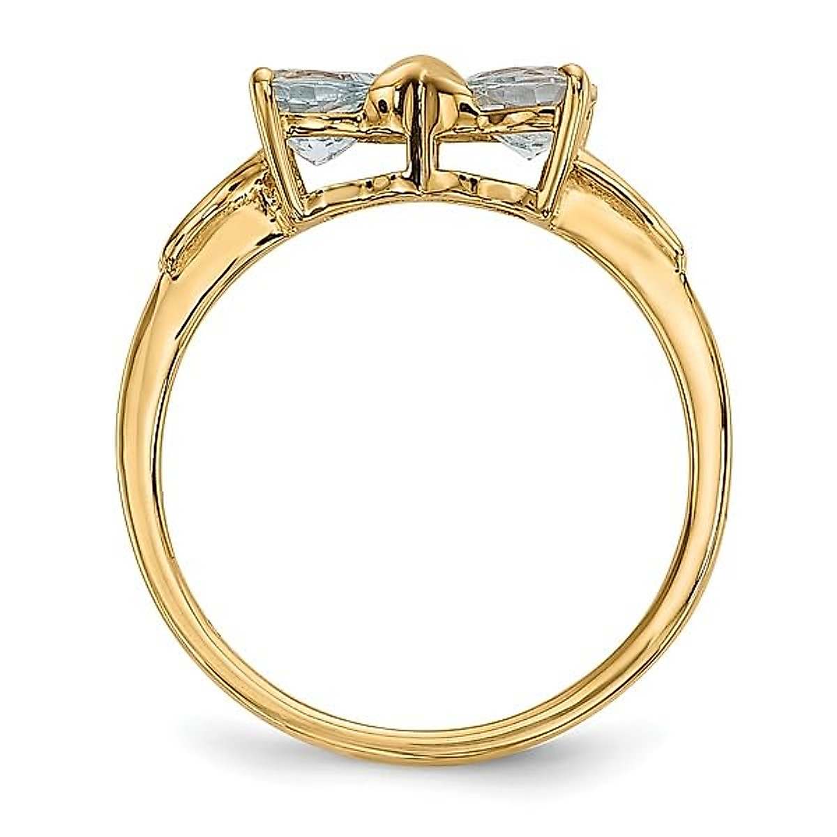 IceCarats 14K Yellow Gold Blue Aquamarine Bow Heart Love Ring March Birthstone Jewelry Size 7