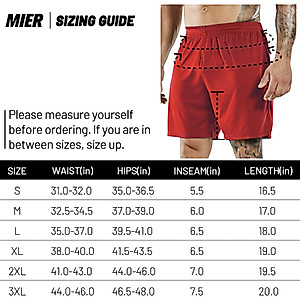 MIER Men's Quick-Dry Athletic/Soccer/Basketball Shorts Without Pockets No Liner Running Workout Training Active Shorts, Black/Red, L