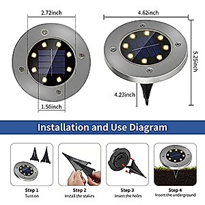 Exmate Solar Ground Lights 12Pack, 8 LED Solar Garden Lights Outdoor Disk Lights Waterproof Landscape Lighting for Lawn, Pathway, Yard, Driveway, Step and Walkway(Warm White)