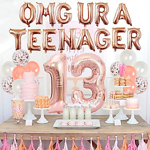 Teenager Birthday Party Decoration 13th Birthday Party Decorations for Girls with Rose Gold Omg Ur A Teenager Balloons Banner Sash Tinsel Cake Topper