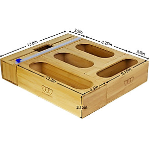 Gold Armour Bamboo Ziplock Bag Storage Organizer for Drawer, Openable Top Lids Food Storage Bag Holders Compatible with Ziploc, Solimo,Hefty,Glad for Gallon,Quart,Sandwich & Snack Variety Size Bags