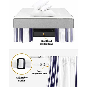 Navy Blue Stripes Bed Skirt King Size 16 Inch Drop, Adjustable & Elastic Wrap Around Bed Skirts Pleated Luxury Dust Ruffles for Twin Full Queen Cal King Base Bed, White Abstract Modern Geometric Art