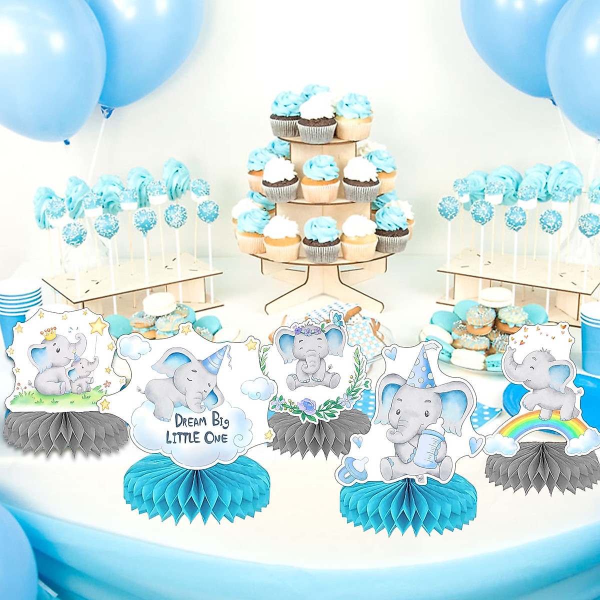 9pcs Blue Elephant Honeycomb Centerpieces Elephant Baby Shower Decorations for Boy Elephant Baby Shower Centerpieces Birthday Party Supplies Table Toppers for Elephant It's A Boy Party Favors for Kids