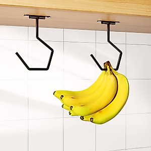 Luckinow 2 Pack Flodable Banana Hook Under Cabinet, Hidden Banana Hanger Hook [Keep Banana Fresh], Black