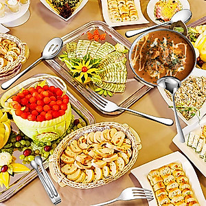 IAXSEE 6 PCS Stainless Steel Serving Utensils, Large Serving Spoons Slotted Spoons, Forks, Ice Suger Tongs, Cake Server, Soup Ladle, Metal Utensils Set Great for Buffet Catering Banquet Party, Silver