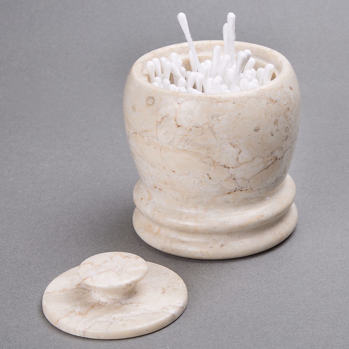 Creative Home 74198 Natural Champagne Marble Cotton Ball and Swab Holder, 3-5/8" Diam. x 4-3/4" H