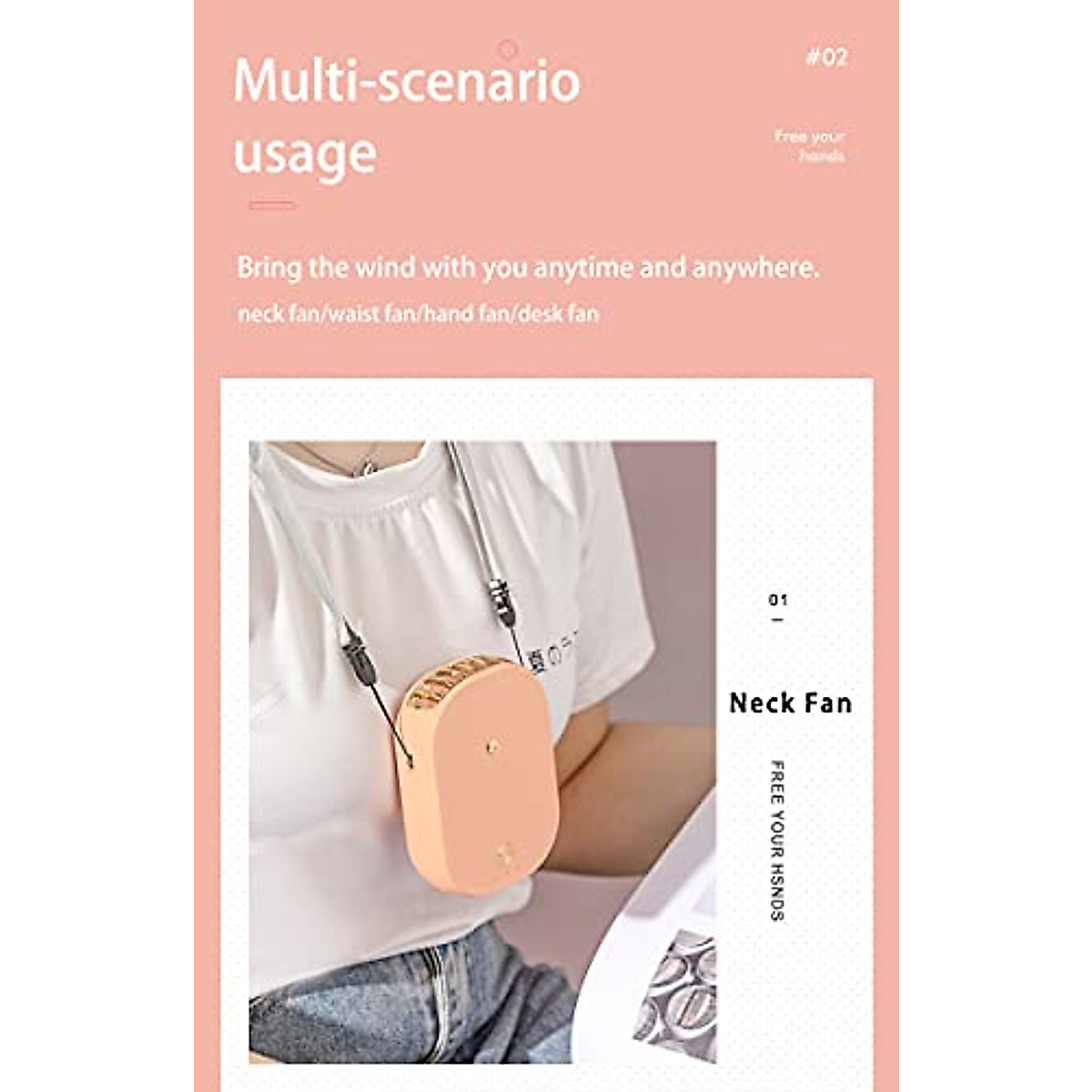 Amadething Portable Neck fan, Rechargeable Personal Cooling Device,portable fan for travel , portable fan handheld, mini fan portable, Necklace Fan, Fan Necklace with 3 Wind Speed (Green)