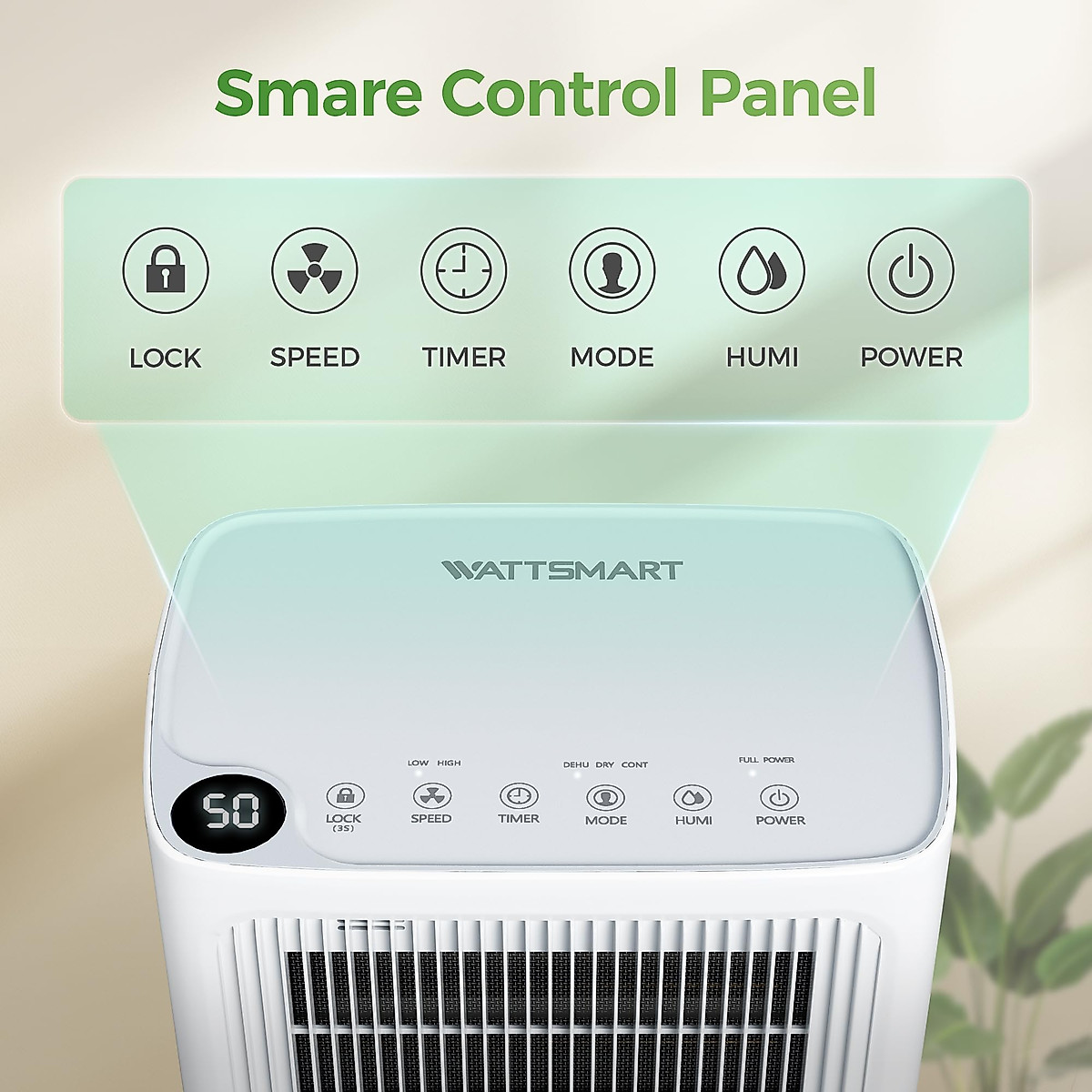 WATTSMART 2,500 Sq Ft Home Dehumidifier with Drain Hose, 55 OZ Water Tank, 24 Hr Timer, 50 Pints High Efficiency Compressor for Basements, Bedrooms, Bathrooms and Laundry Rooms