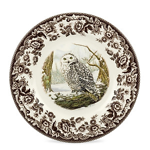 Spode Woodland Salad Plate, Birds of Prey, 8” Fine Dinnerware| Made in England | Ideal Hunting Cabin Décor | Microwave and Dishwasher Safe (Snowy Owl)
