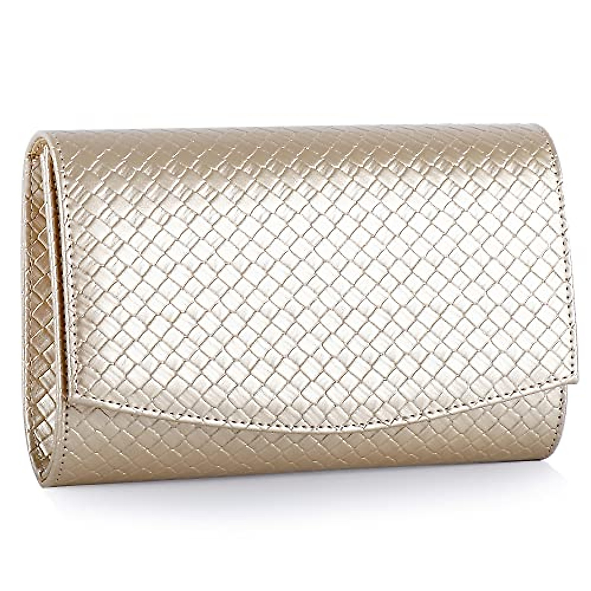 WALLYN'S Women Woven Leather Wallets Fashion Clutch Purses, Evening Bag Handbag Solid Color (Woven Gold)