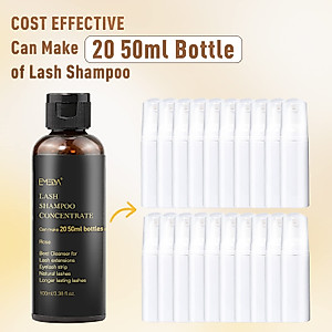 EMEDA Lash Shampoo Concentrate for Lash Extensions 100ml Eyelash Extension Cleanser Concentrate Bulk Liquid Kit with Brush Bottle Foam Soap Lash Bath Solution - Makes 20 Bottles 50ml Shampoo (Rose)
