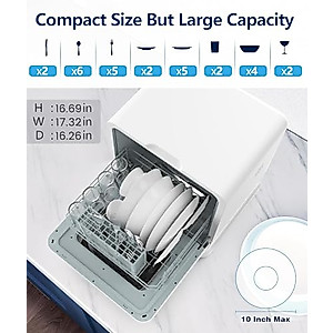 Joy Pebble Countertop Dishwasher, 28 Pieces Dishes/Cycle, 6 Washing Programs&Hot Drying, Dish Washer with 360°Dual Spray, with Child Lock&Delayed Start, Portable Dishwasher for Apartment/RV/Dorm