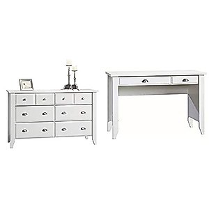 Sauder Shoal Creek Dresser, Soft White Finish & Shoal Creek Computer Desk, Soft White Finish