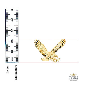 TGDJ 14K Yellow Gold Eagle Charm Medium Pendant For Necklace or Chain (Height 22 MM Width 30 MM)
