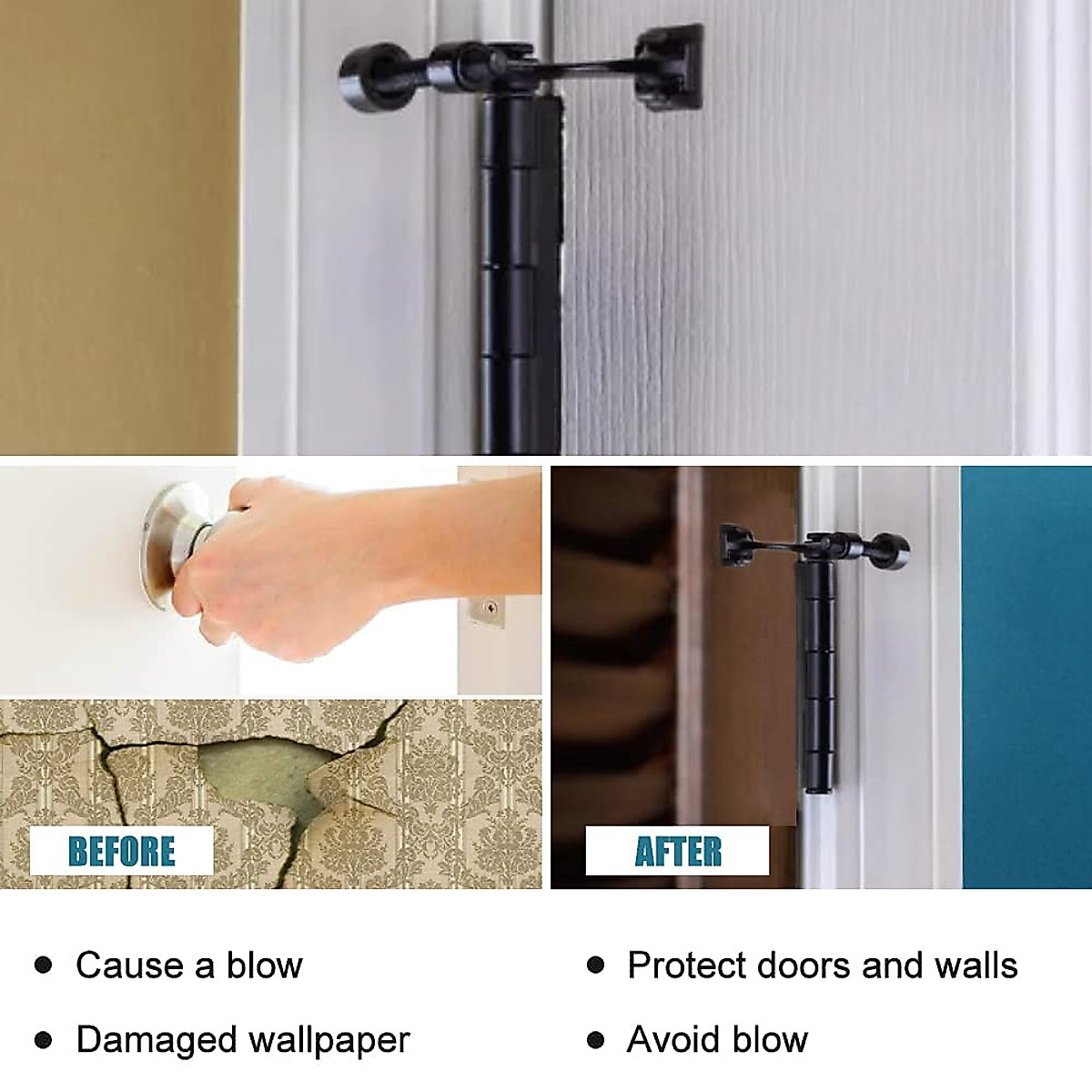 12 Pack Hinge Pin Black Door Stopper, Adjustable Heavy Duty Hinge Pin Door Stop with Black Rubber Bumper Tips