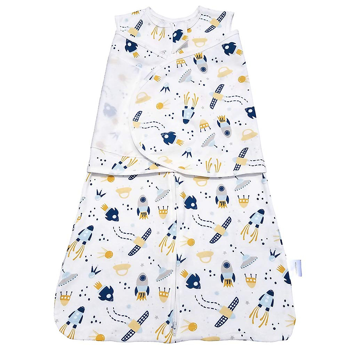 Baby 100% Cotton Sleeping Bag Split Swaddle Wearable Blanket for Boys and Girls, 4 Season, 6-12 Months (Spaceship)