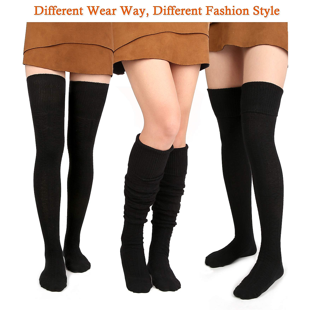 Moon Wood Women Thigh High Socks Black Over the Knee Leg Warmer Girls Tall Long Stockings, 1 Pack