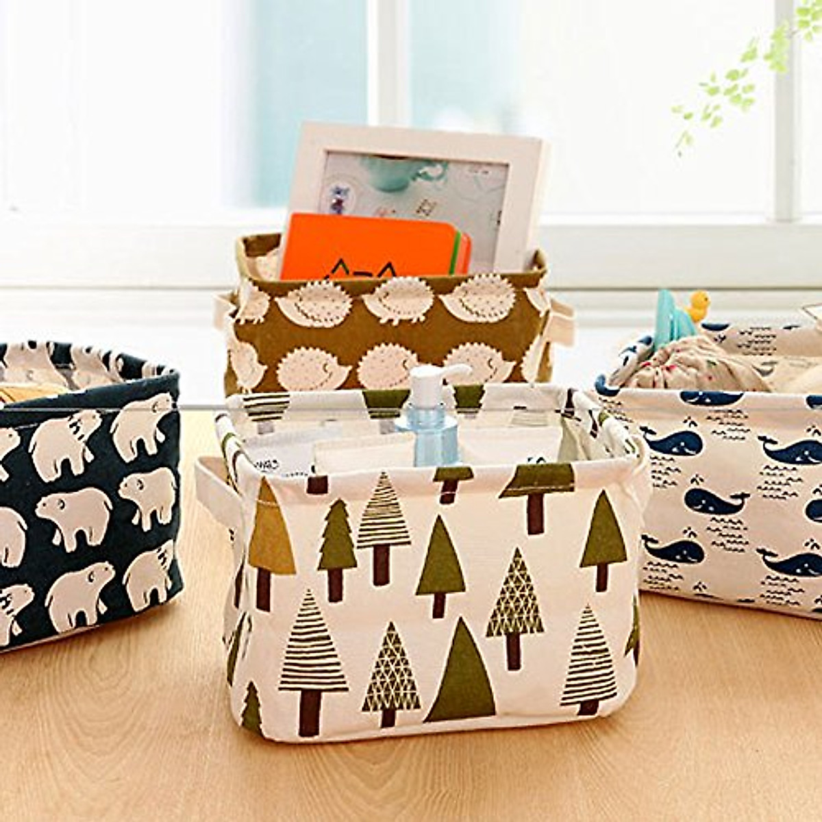 LEFV™ Foldable Storage Basket Small Multi-Function Linen Sorter Bag Case Open Bin for Toys Tidy Clothes Socks Underwear Bra Lingerie Makeup (Hedgehog)