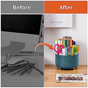 Marbrasse Desk Organizer, 360-Degree Rotating Pen Holder for Desk, Desk Organizers and Accessories with 5 Compartments Pencil Organizer, Art Supply Storage Box Caddy for Office, Home （Dark Green）
