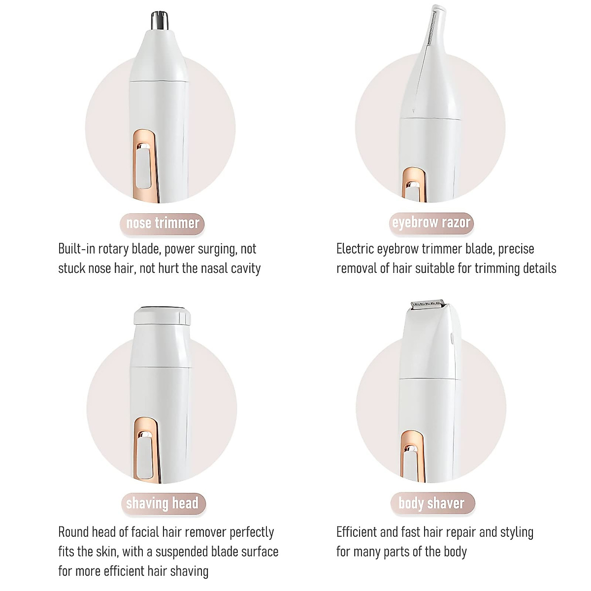 MOCK ST Facial Hair Removal for Women,Painless Hair Shaver Rechargeable,4 x Replacement Heads Included, Lady Face Electric Razor for Eyebrow, Nose, Lips, Facial, Body