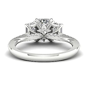 2 1/5 Ct Emerald Shape White Cubic Zirconia Three Stone & Side Stone Wedding Engagement Ring In 14K White Gold Plated 925 Sterling Silver (2.20 Cttw) Ring Size -7