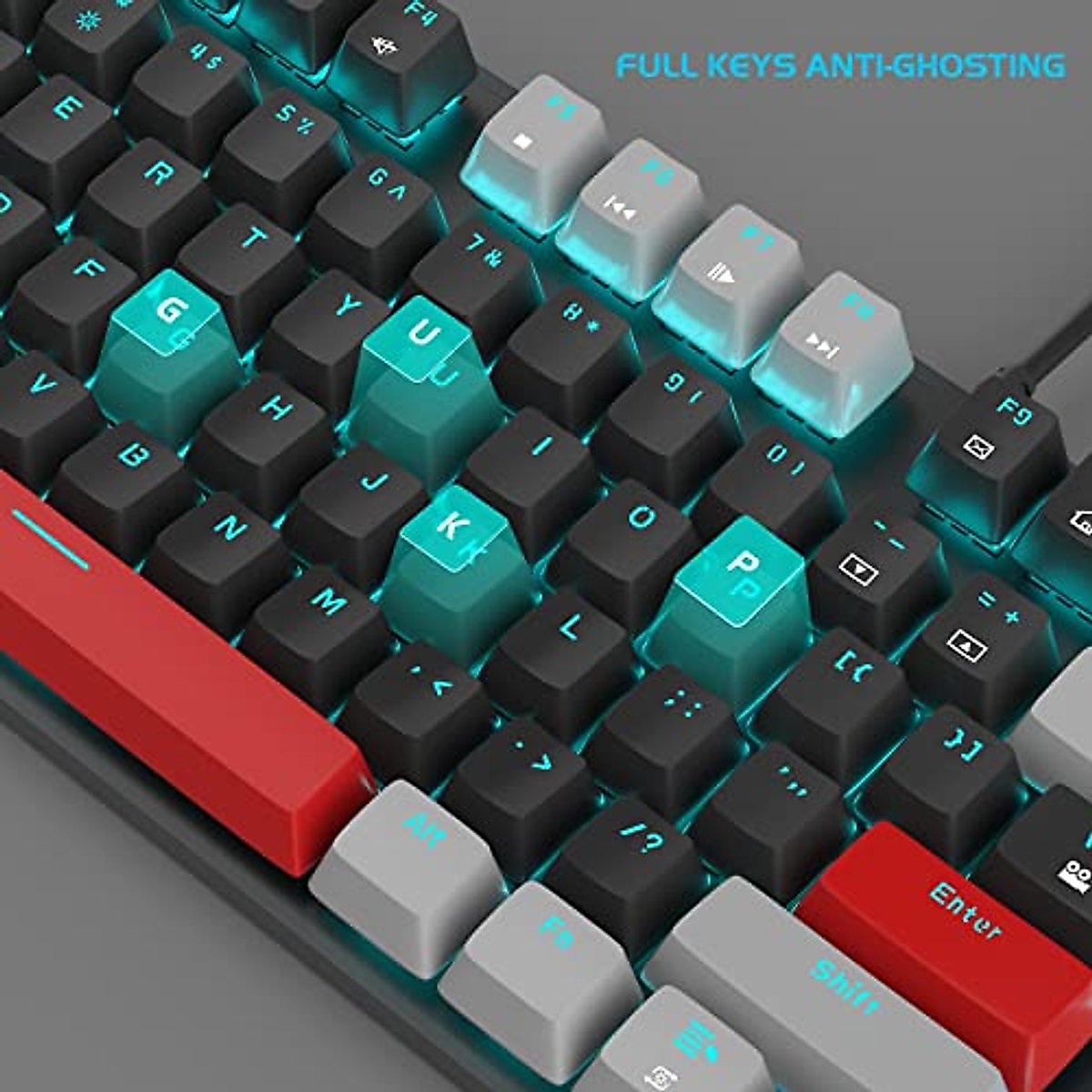MageGee Mechanical Gaming Keyboard, 104 Keys Blue Backlit Keyboard with Red Switches Double-Shot Keycaps, USB Wired Mechanical Computer Keyboard for Laptop, Desktop, PC Gamers(Gray & Black)