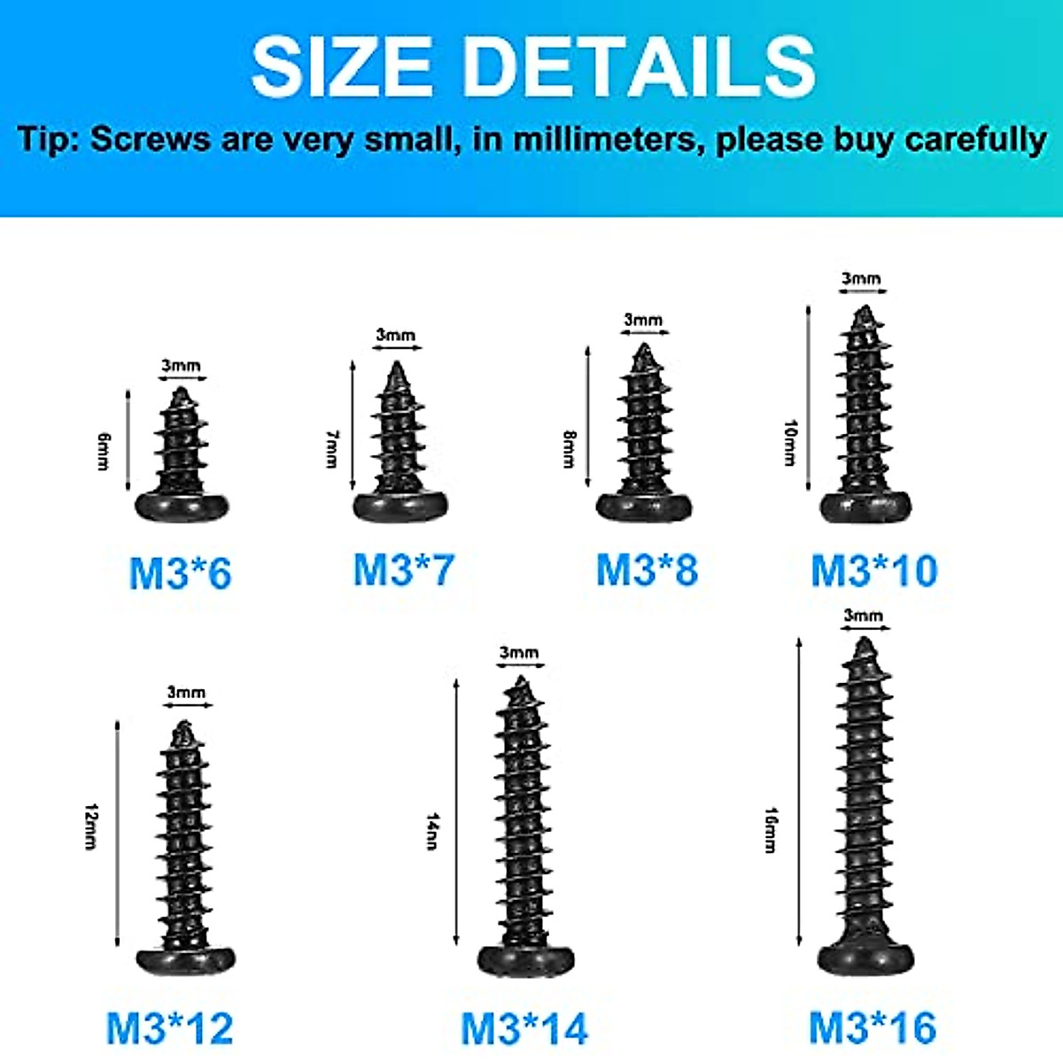 MEIYYJ M3 Pan Head Self Tapping Screws Phillips Micro Laptop Repair Screws Assortment Kit (590pcs