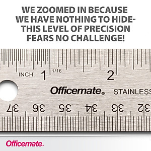Officemate Classic Stainless Steel Metal Ruler, 15 inches with Metric Measurements, Silver, 15 L x 1.25 W (66612)