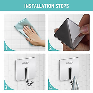 jitaty Wall Hooks for Hanging,Stainless Steel Towel Hooks for Bathrooms Kitchen,Adhesive Hooks for Walls No Damage,Waterproof Shower Hooks for Inside,Heavy Duty Shower Coat Hook (A-12PC)