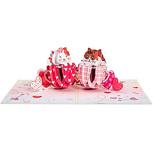 Paper Love 3D Love Cat Mug Pop Up Card - 5" x 7" Cover - Includes Envelope and Note Card