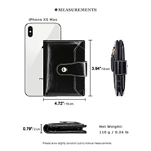 IamaCos Women Artificial Leather Wallets Compact Bifold Wallet RFID Blocking Card Holder Zipper Coin Purse 10 Card Slots 2 ID Windows Black