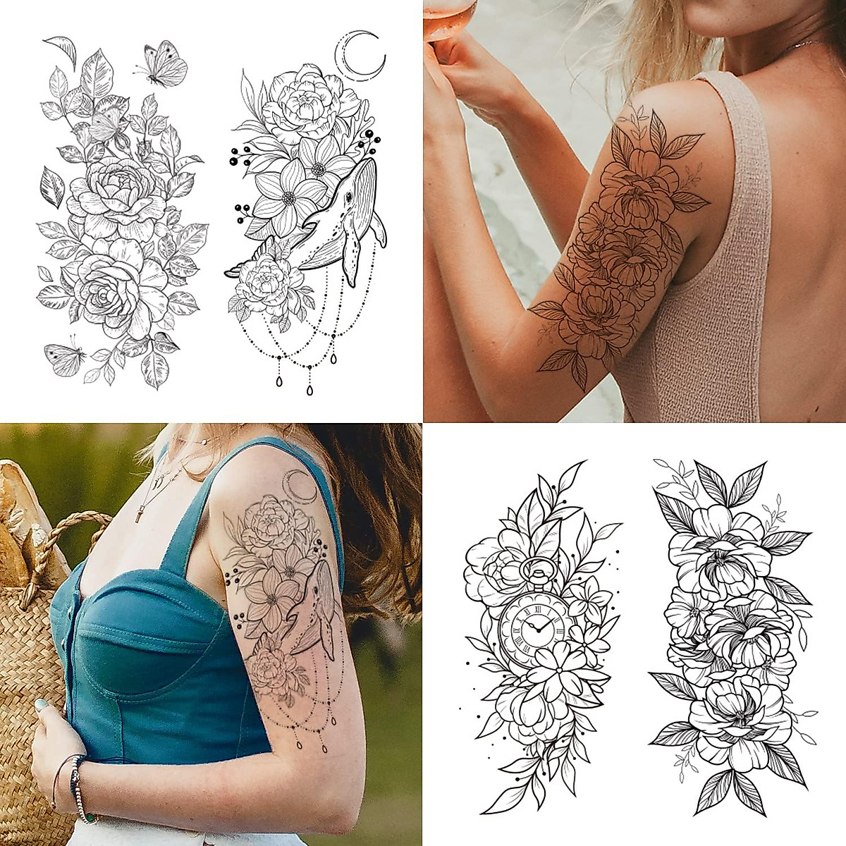 Celaza 61 Sheets Sexy Tiny Flowers Temporary Tattoos for Women Girls, 275 Styles Fake Tattoos Stickers, Black Henna Tattoo for Adult Long Lasting Realistic