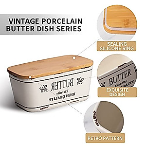 Hasense Farmhouse Butter Dish with Lid for Countertop, Butter Keeper & Holder, Large Butter Container for Fridge with Bamboo Freshness Seal, Enhance Kitchen Decor, Holds Two Sticks of Butter, White