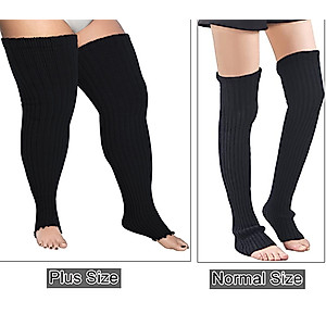 COZYOFFI Women's Plus Size Leg Warmers Knit Over Knee High Footless Socks for Thick Thighs(C02-Black)