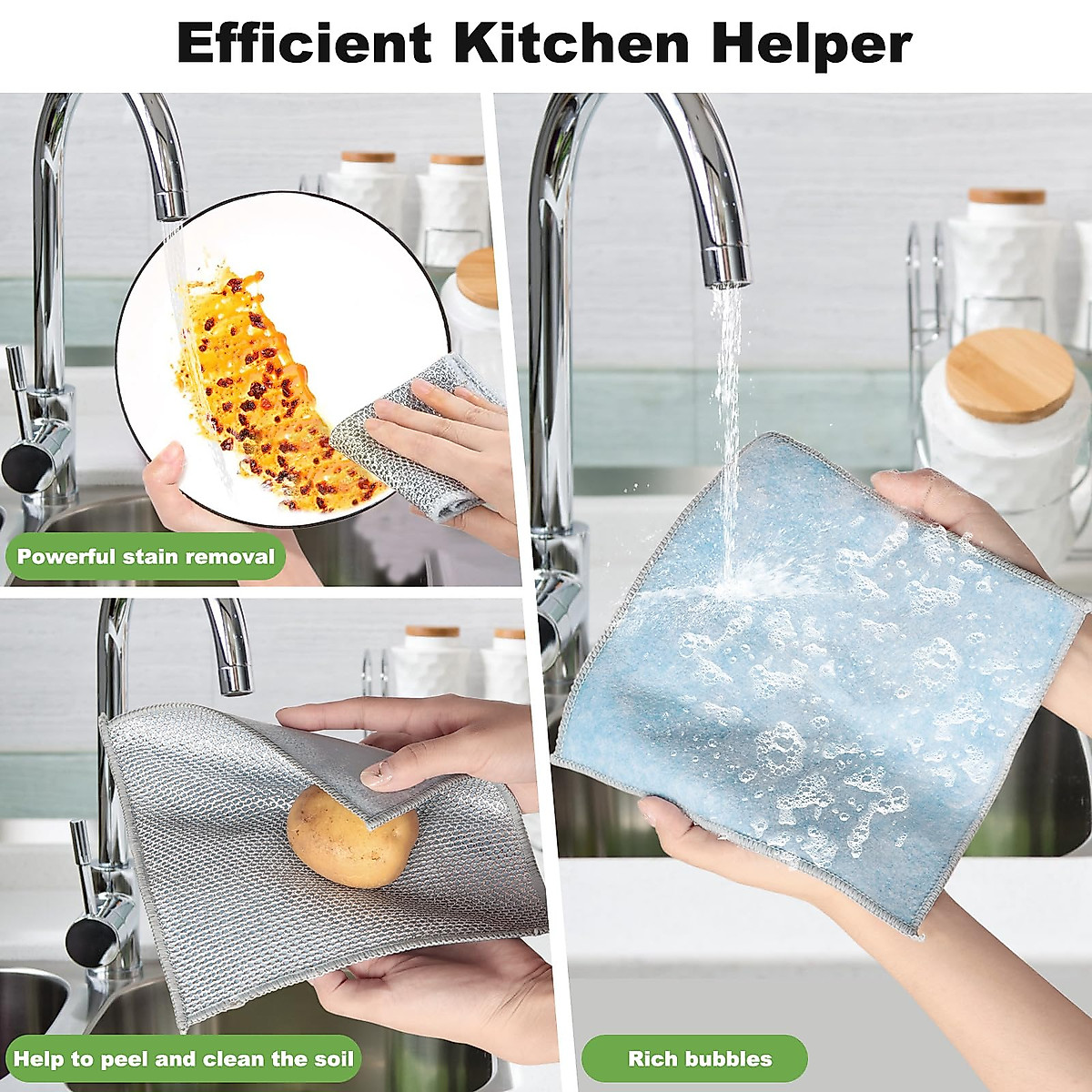 Jeymei 10pcs Non Scratch Wire Dishcloth Multipurpose Wire Dishwashing Rag for Wet and Dry,Metal Scrubbers for Cleaning Dishes,Dual-Sided Kitchen Cleaning Cloth with Mesh,Cleaning Tool for Pot, Blue