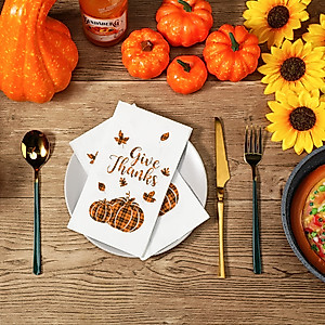 100 Pcs Disposable Thanksgiving Napkins Fall Leaves Paper Napkin Give Thanks Pumpkin Guest Towels for Autumn Harvest Fall Decoration, Home Kitchen Bathroom Dinners or Events Holiday Party Napkins