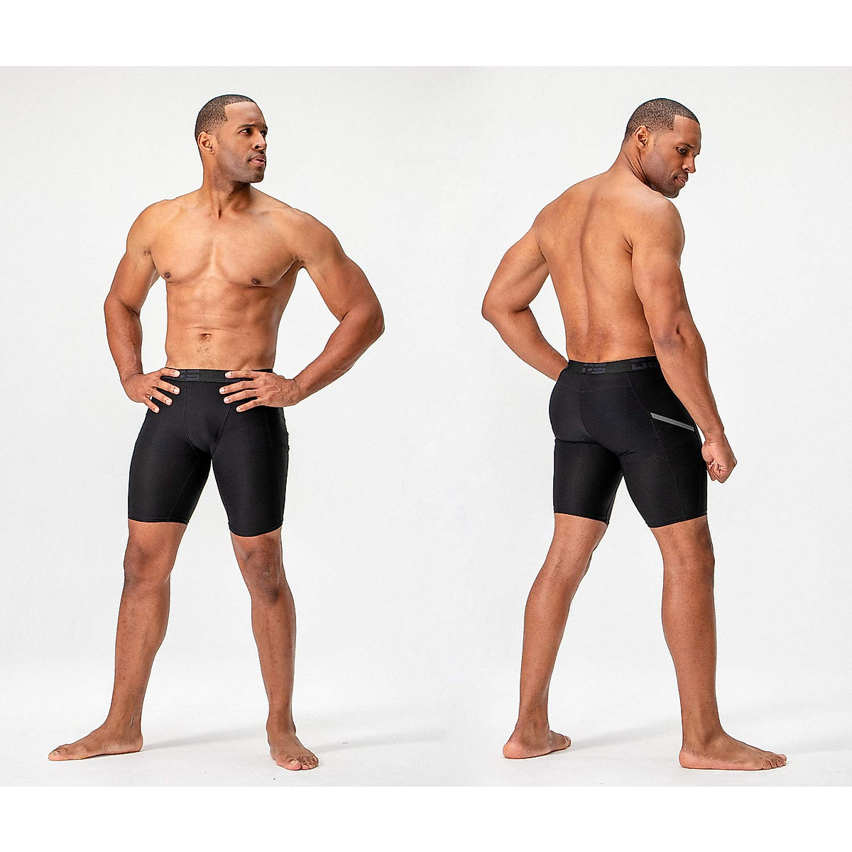 DEVOPS Men's Compression Shorts Underwear with Pocket (3 Pack) (Large, Black/Black/Black)