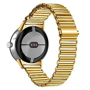 Aottom Metal Band Compatible with Google Pixel Watch Band Stainless Steel Metal Waterproof Strap, Adjustable Bracelet Replacement Wristband for Women Men (Gold)