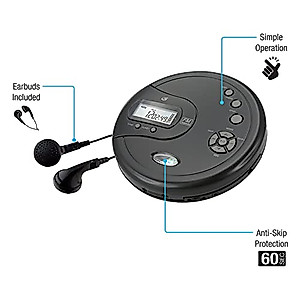 GPX PC332B Portable CD Player with Anti-Skip Protection, FM Radio and Stereo Earbuds - Black