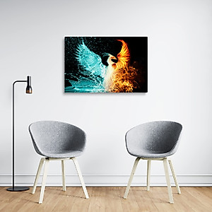 Rising Phoenix Wall Art Canvas Poster Prints Half Ice and Fire Phoenix Bird Nirvana Decor Chinese Dragon Picture Phenix Painting Artwork for Home Bedroom Living Room Decoration - 12x18 inch