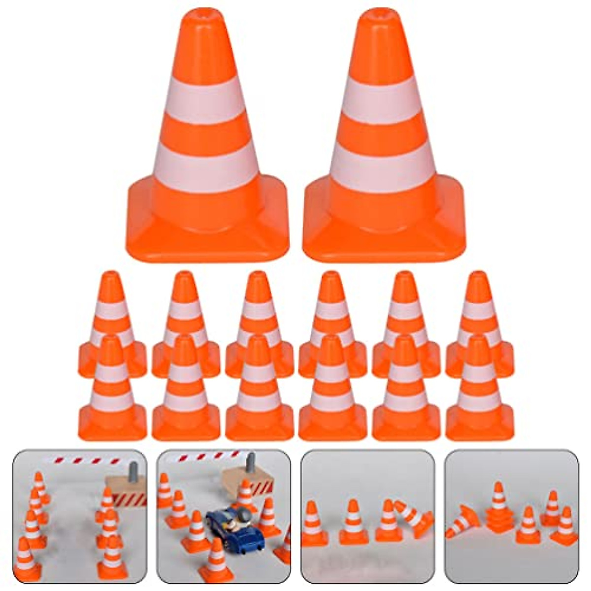 Operitacx 28pcs Miniature Traffic Cones Mini Traffic Sign Toys Construction Road Cones Road Parking Field Marker Cones Plastic Roadblock Model Toy Children Educational Learning Toy Models