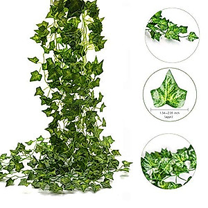 Gooteff 84 Ft Fake Plants Artificial Ivy Leaf Greenery Garland Plants Fake Hanging Vine Garland Fake Leaves for Party Garden Office Christmas Wedding Wall Home Decor（12 Pack）