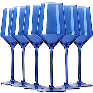 Physkoa Royal Blue Wine Glasses Set of 6-17oz Blue Thin Rim, Unfading Color - Blue Drinking Glasses, Blue Birthday Decorations, Navy/Royal Blue Kitchen Accessories for Women