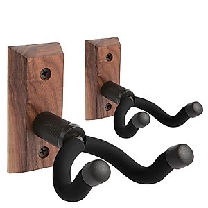 VEINTICO Guitar Wall Hanger, Guitar Wall Mounts 2 Pack, Guitar Hanger Hook Bracket Holder for Acoustic and Electric Guitars Bass Banjo Mandolin, Black Walnut Wood base