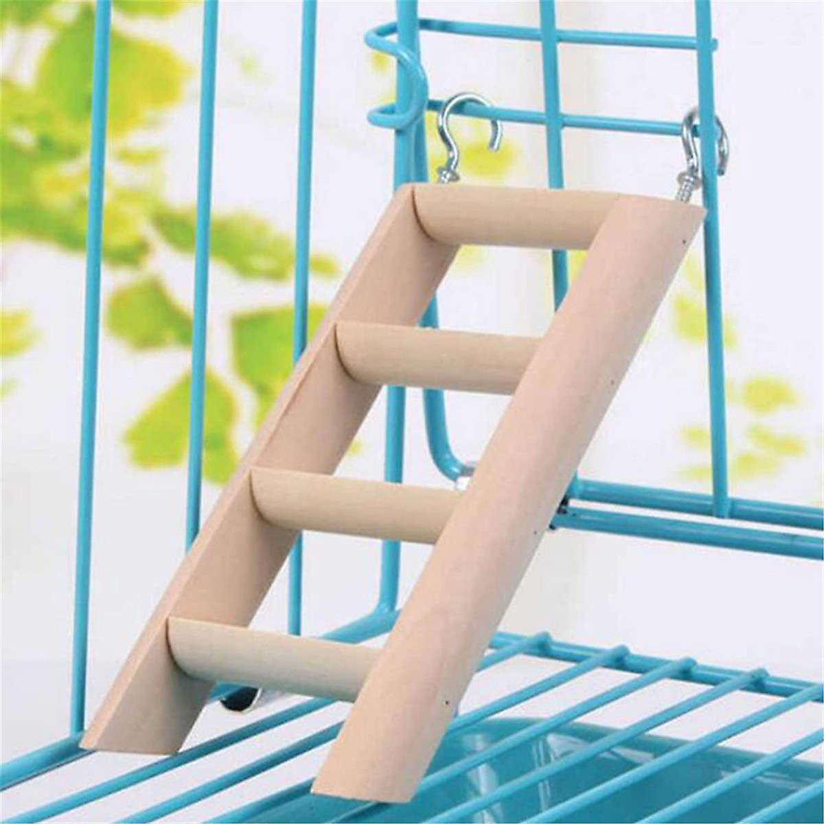 Natural Wood Ladder Toy with Hooks Climbing Bridge for Ferrets Chinchillas Small Rabbits Easy Connection to Wire Cage Hamster Ladder Toys