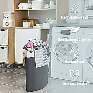 Julimoon Laundry Hamper with Lid, Bamboo Laundry Basket with Removable Liner and Handle, Clothes Basket for Laundry Organize, Clothes Storage Bin for Bedroom, Laundry, Living Room (Black)