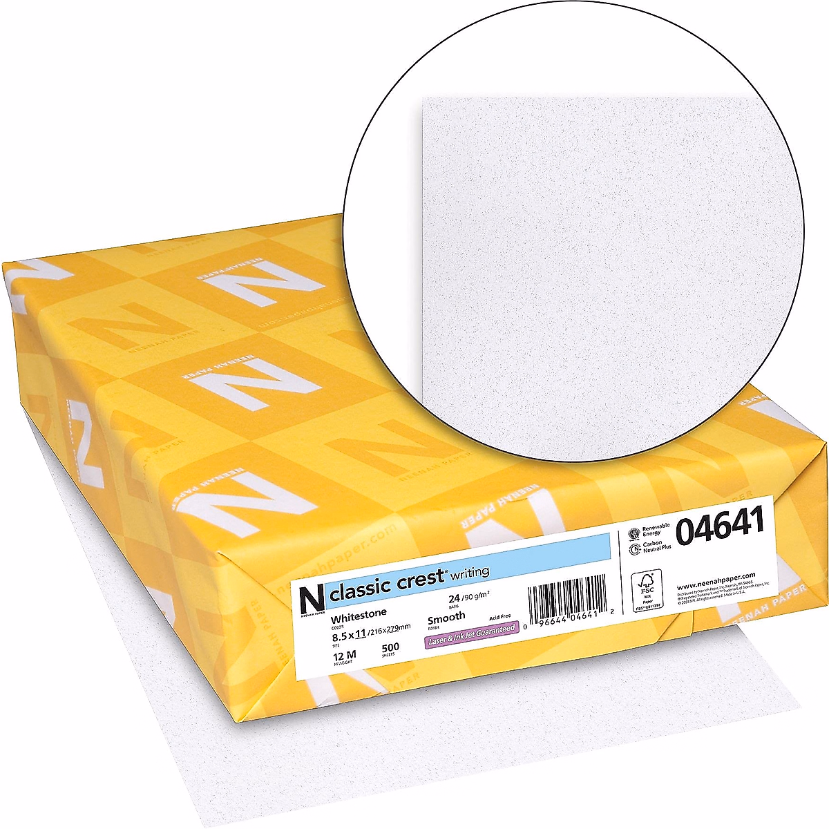 Neenah Paper 04641 CLASSIC CREST Stationery Writing Paper, 24lb, 8 1/2 x 11, Whitestone, 500 Sheets